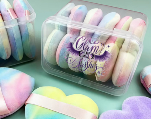 6 pack Makeup Heart Puff with case | Glam Gio Lashes LLC