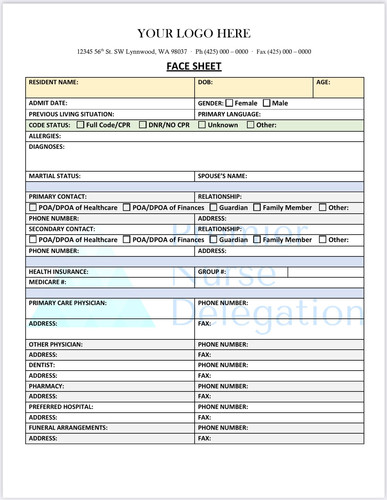 Resident Facesheet for AFHs | Nurse Delegation