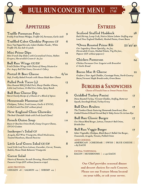 BULL RUN RESTAURANT/CONCERT-MENU 2021