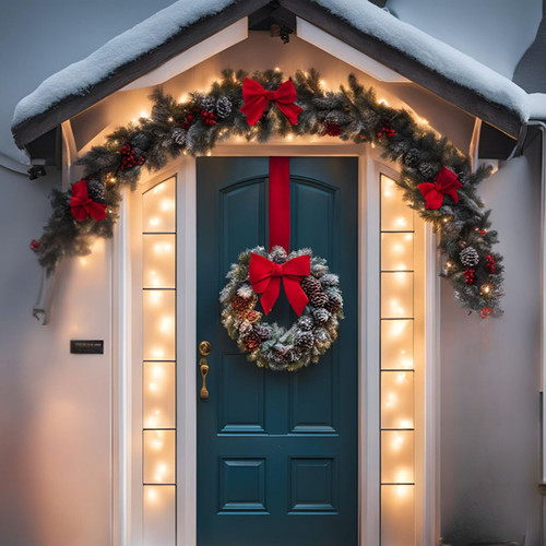 Solar Powered 60cm Pre-Lit Frosty Christmas Wreath with Velvet Bow ...