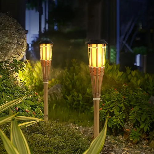 2 Large Solar Bamboo Garden Torches - Flickering Flame | SOLAR GARDEN ...