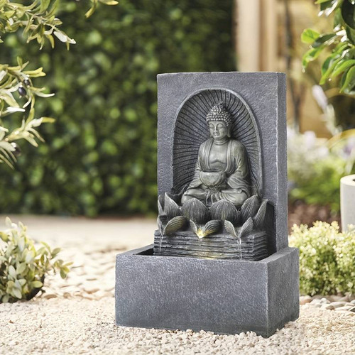 Solar Powered Water Feature, Buddha Fountain with LED Lights | SOLAR ...