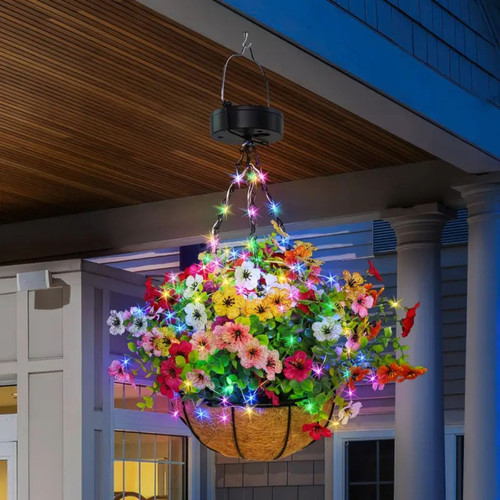 Solar Powered Light-Up Artificial Hanging Basket | SOLAR GARDEN LIGHTS