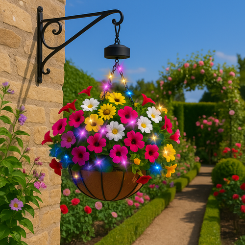 Solar Powered Light-Up Artificial Hanging Basket | SOLAR GARDEN LIGHTS