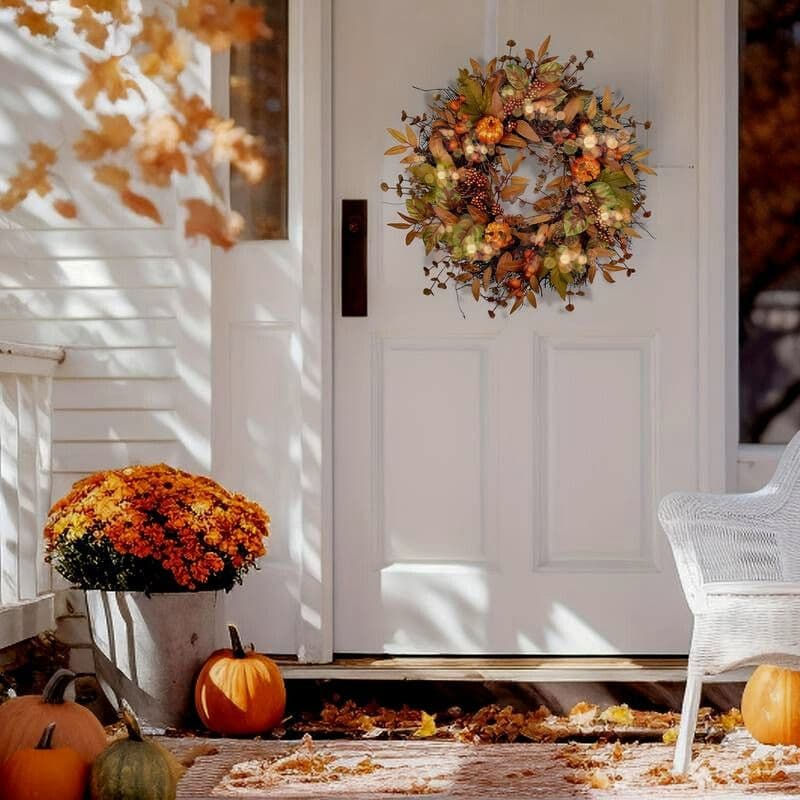 55cm Pre-Lit Autumn Wreath - Solar Powered | Solar Garden Lights