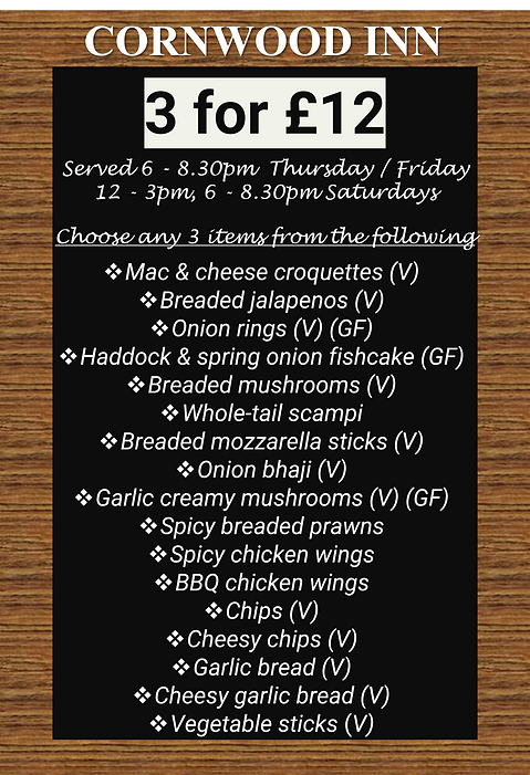 Dartmoor Village Pub | Cornwood Inn | Menu