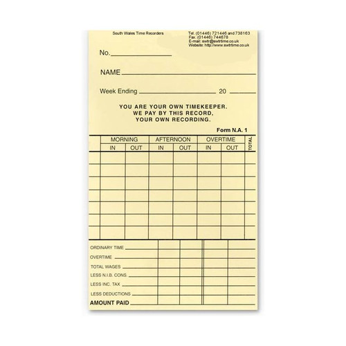 NA1 WEEKLY CLOCK CARDS (BOX OF 1000) | South Wales Time