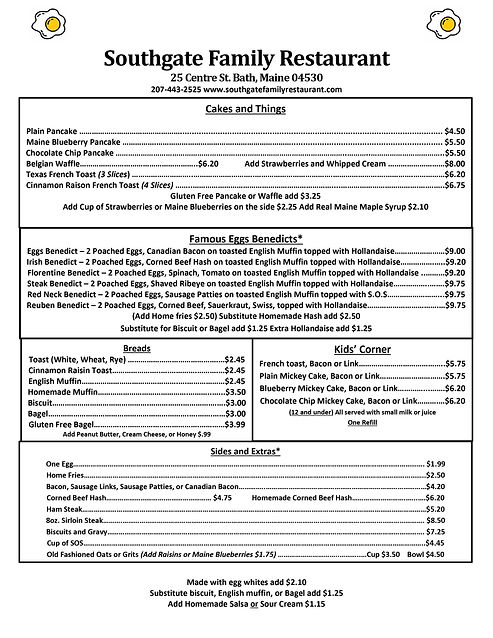 Menu | Southgate Family Restaurant