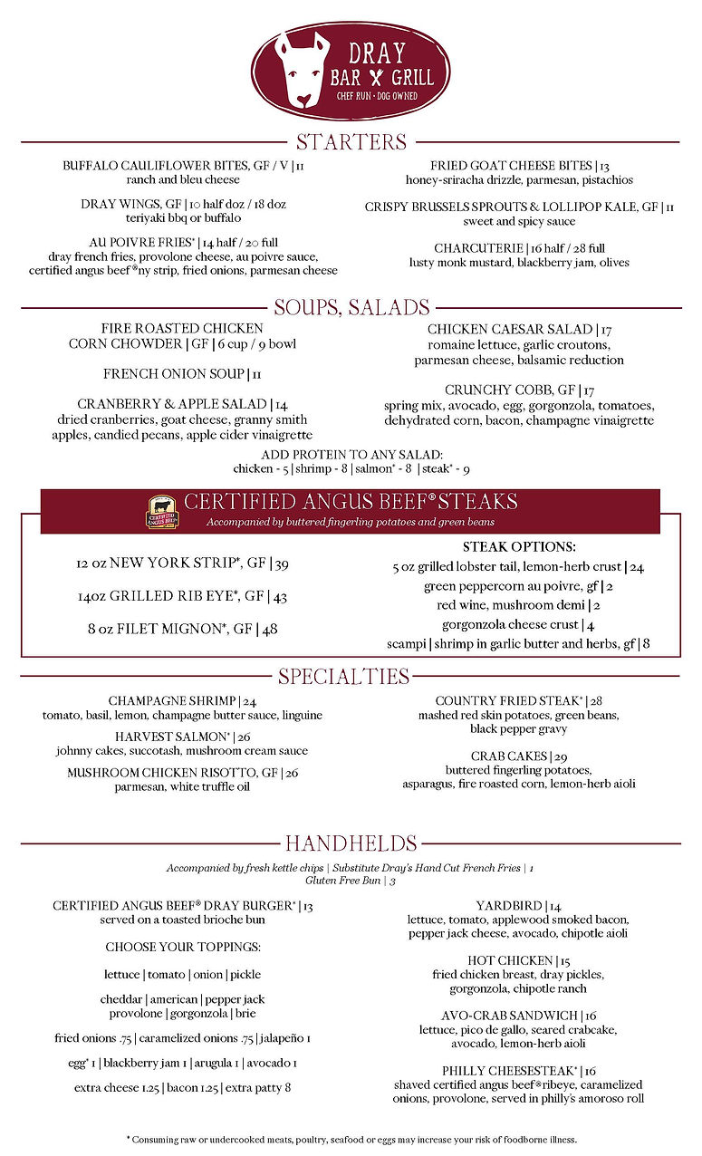 MENU | Dray Bar and Grill