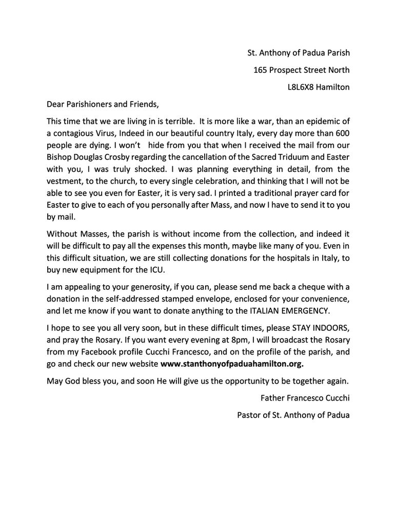 Easter Letter to Parishioners