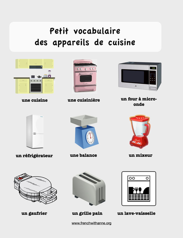 Petit vocabulaire des appareils de cuisine