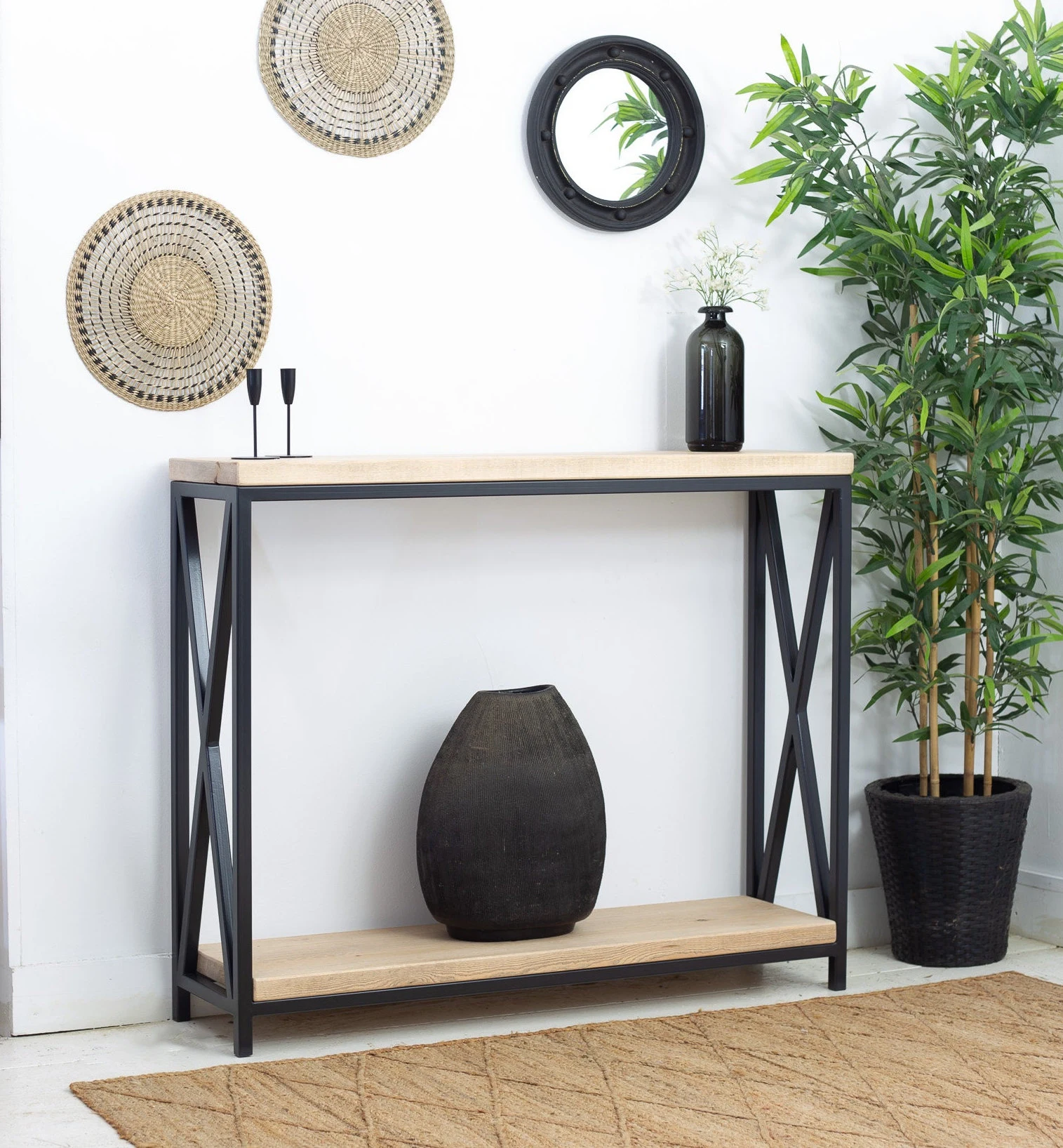 Industrial X Frame Console Table | Custom Solid Wood & Metal Console ...