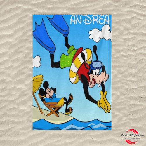 Telo mare in microfibra "Topolino e Pluto" con nome | Emporio Print&Gadget