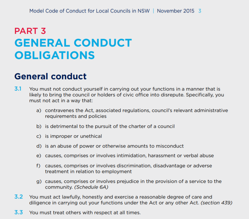 A possible breach of Council's Model Code of Conduct?