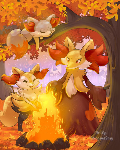 Fennekin Family Portrait Fall Print | VideoGame Shay