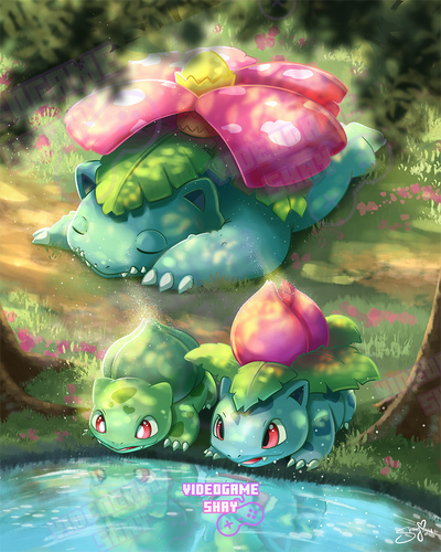 Bulbasaur, Ivysaur and Venusaur Poster | Pokemon Wall Art | VideoGame Shay