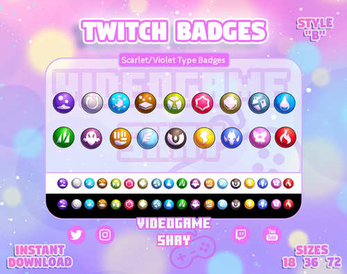 18 Pokemon Scarlet Violet Type Badges Twitch Sub Badges | VideoGame Shay