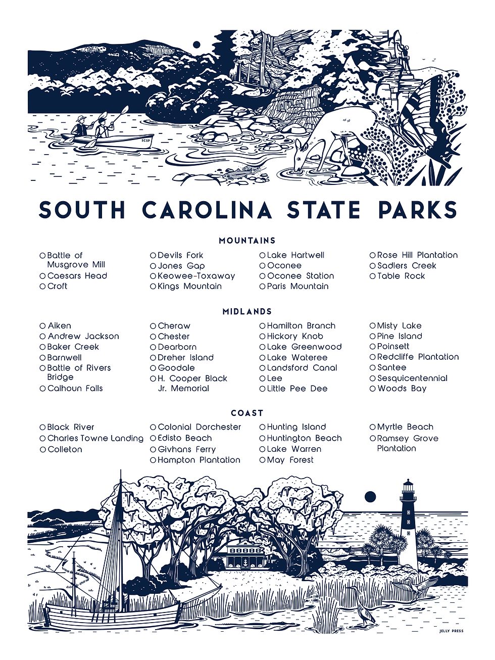 South Carolina State Park Checklist Screen Print Poster | jellypressco
