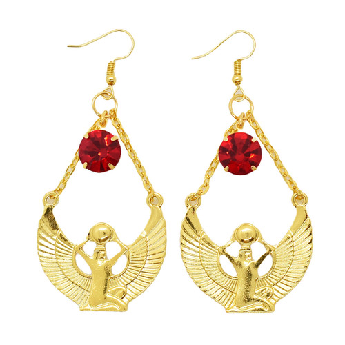 Egyptian Goddess Isis Red Rhinestone Gold Plated Metal Earrings Edition ...