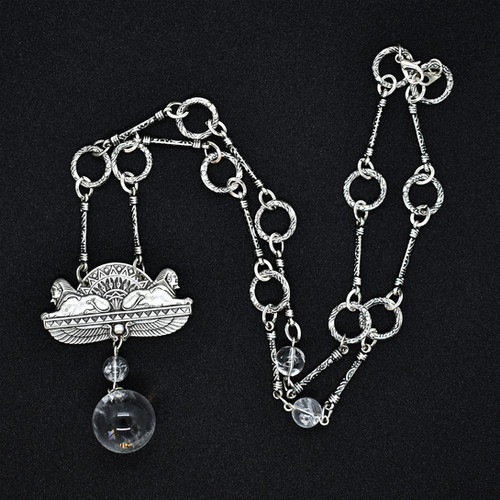 Egyptian Sphinx Pools of Light Quartz Silver Plated Metal Necklace ...