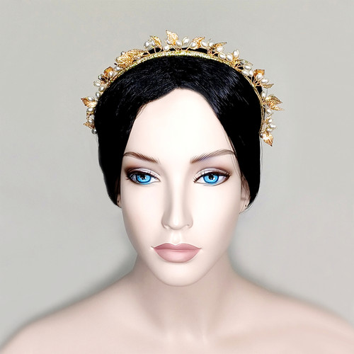 Alice Baroque Gold Fascinator Pearl Leaf Headband Bridal Crown Races ...