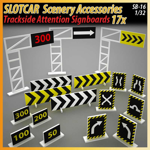 Slotcar Scenery Building 17X Trackside Attention Signboards | MHS Model ...