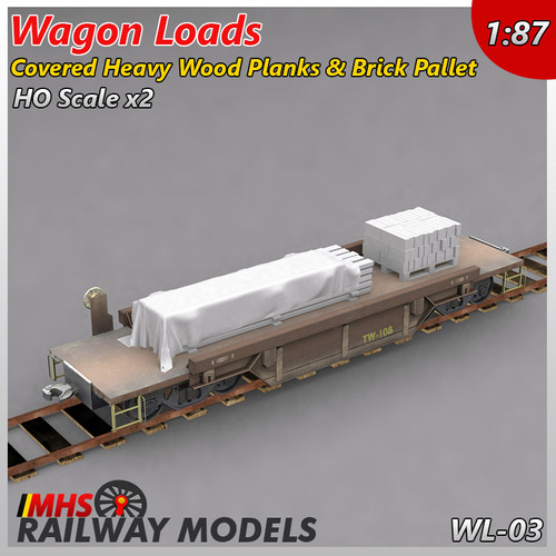 Ho Scale Wagon Loads - Covered Heavy Wood Planks & Brick Pallet x2 for ...