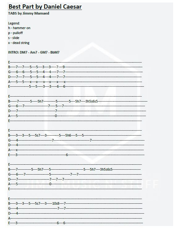 Best Part by Daniel Caesar (Chords & Tabs) Lyrics
