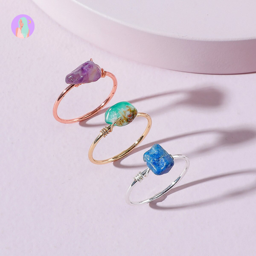 Stability 3 Pieces Natural Rough Cut Raw Stone Rings Set | Gena Moon