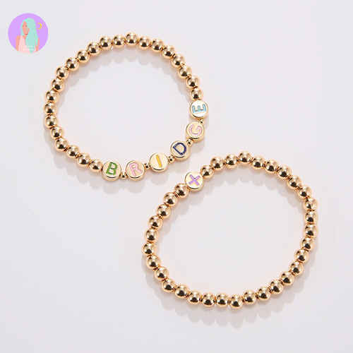 Custom Letters Beads Bracelet glossy rainbow letters | Gena Moon