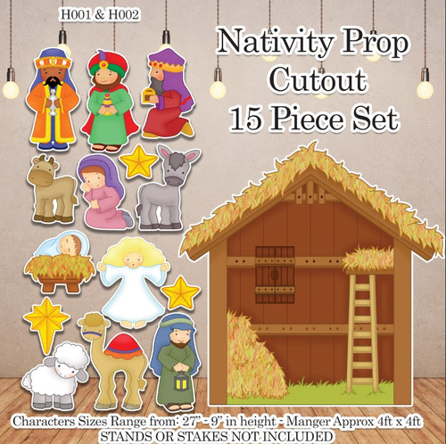 H001-H002 NATIVITY & MANGER PROP CUTOUT 15 PIECE SET | GPS