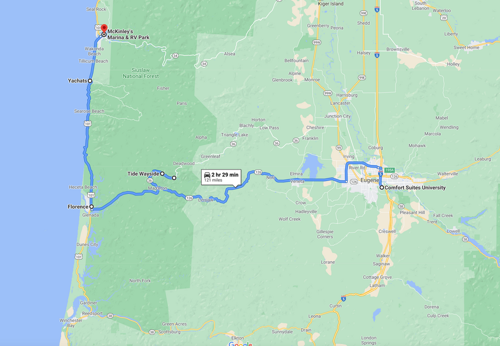 Eugene To Swisshome To Tide To Yachats To Waldport