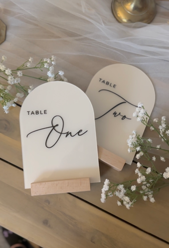 Cream Arch Acrylic and Wood Base Table Number Set | All Things Wedding D