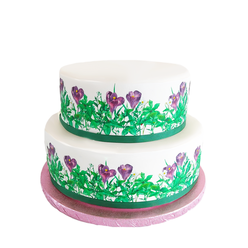 Purple Crocus Flower Border Decor Icing Sheet Cake Decoration | Top ...