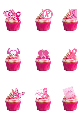 30 Stand Up Edible Wafer Breast Cancer Awareness Wafer Cake Toppers ...