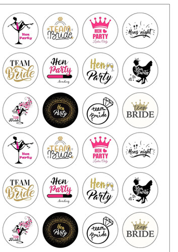 24 Pre-Cut Team Bride Hen Do Themed Edible Wafer Paper Toppers | Top ...