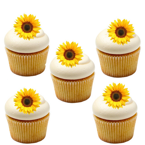 30 Sunflower Flower Cake Toppers Edible Thin Wafer Paper | Top That Shop