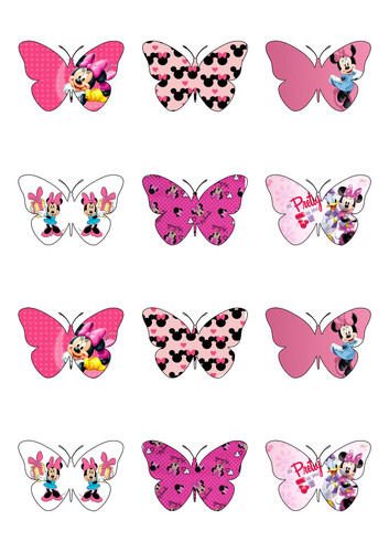 12 Pink Minnie Mouse Butterfly Toppers Edible Thin Wafer Paper | Top ...