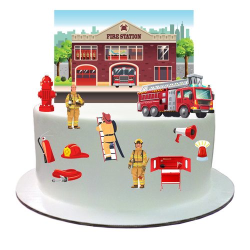 Fire Fighter Themed Stand Up Cake Scene Made From Edible Wafer Paper ...