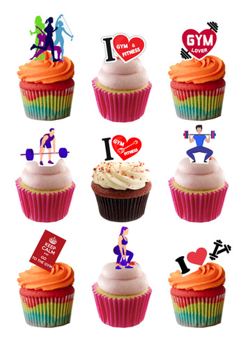 35 Stand Up Edible Wafer Paper Gym Fitness Exercise Themed Toppers ...