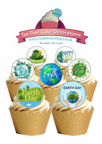 24 Precut Happy World Earth Day Edible Wafer Paper Cake Toppers | Top ...