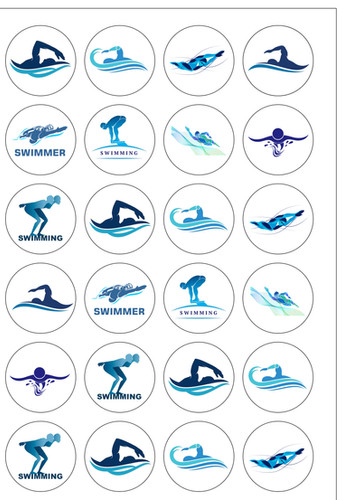 24 Pre-Cut Swimming Swimmer Themed Edible Wafer Paper Toppers | Top ...