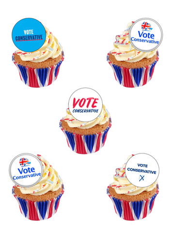 24 Pre-Cut Vote Conservative UK Election Edible Wafer Paper Toppers ...