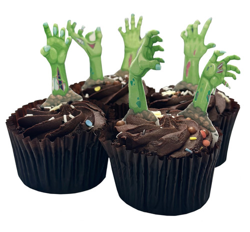 Cake Toppers 20 Stand Up Halloween Zombie Hands Themed Edible | Top ...