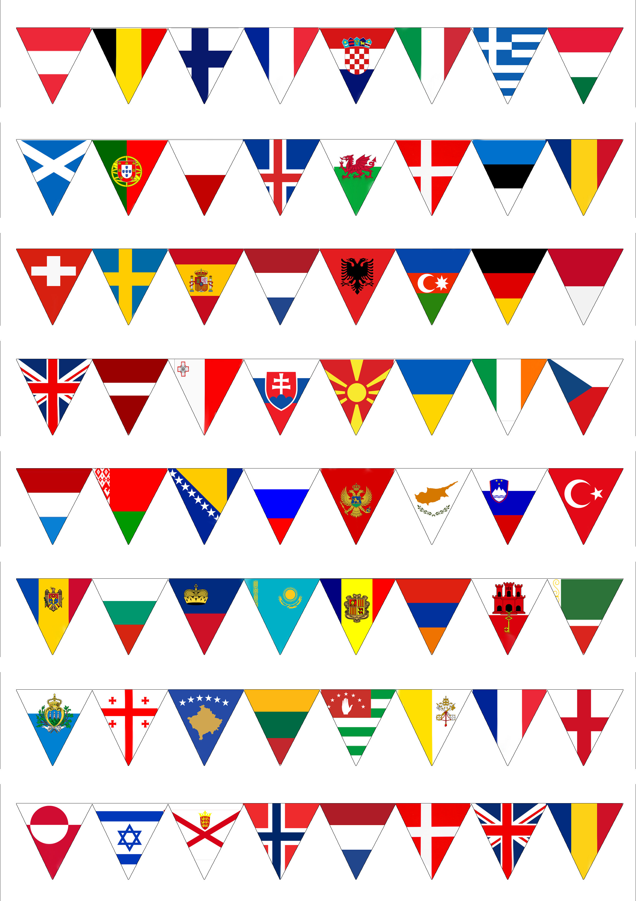 64 European Flags Europe Eurovision SMALL Bunting Decor Icing Sheet ...