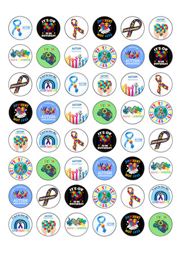 48 Autism Awareness Charity Fundraising Edible Wafer Paper Cake Toppers ...