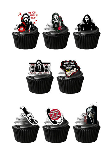 Cake Toppers 30 Stand Up Halloween Scream Ghost Face Mask Themed Edible ...