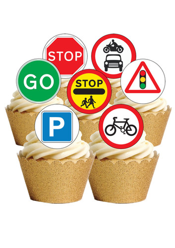 12 Pre-Cut Road Traffic Signs Edible Wafer Paper Cake Toppers | Top ...