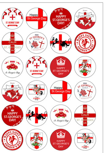 24 Precut St George's Day English Edible Wafer Paper Toppers ...