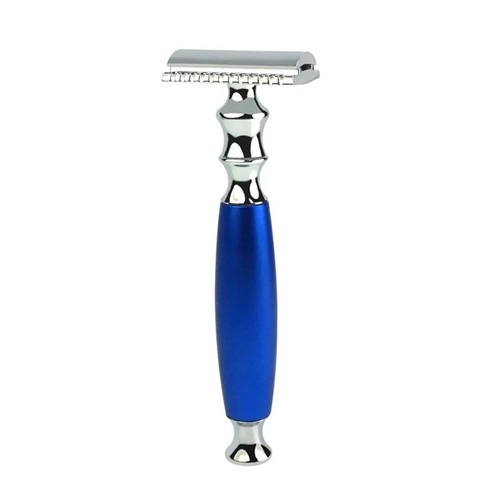 Blue Stainless Steel Bombo Safety Razor | Esquires of Oxford